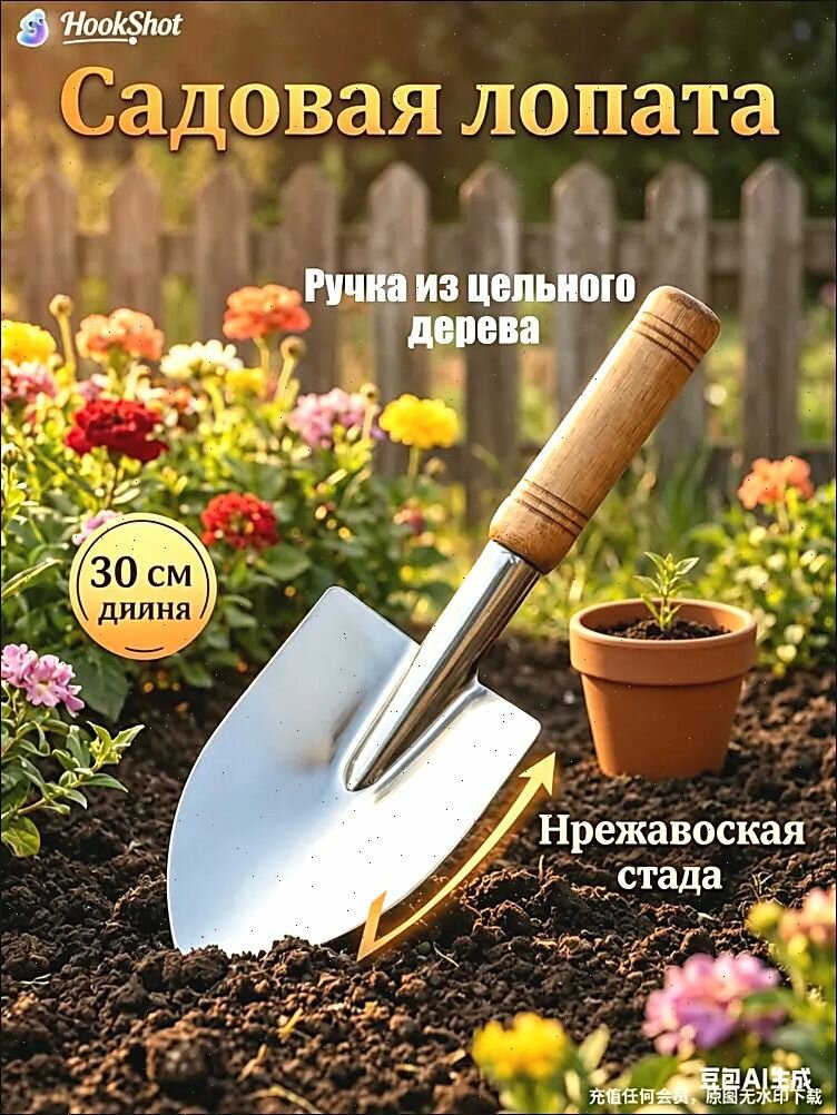 Совок садовый, Металл, рукоять Дерево
