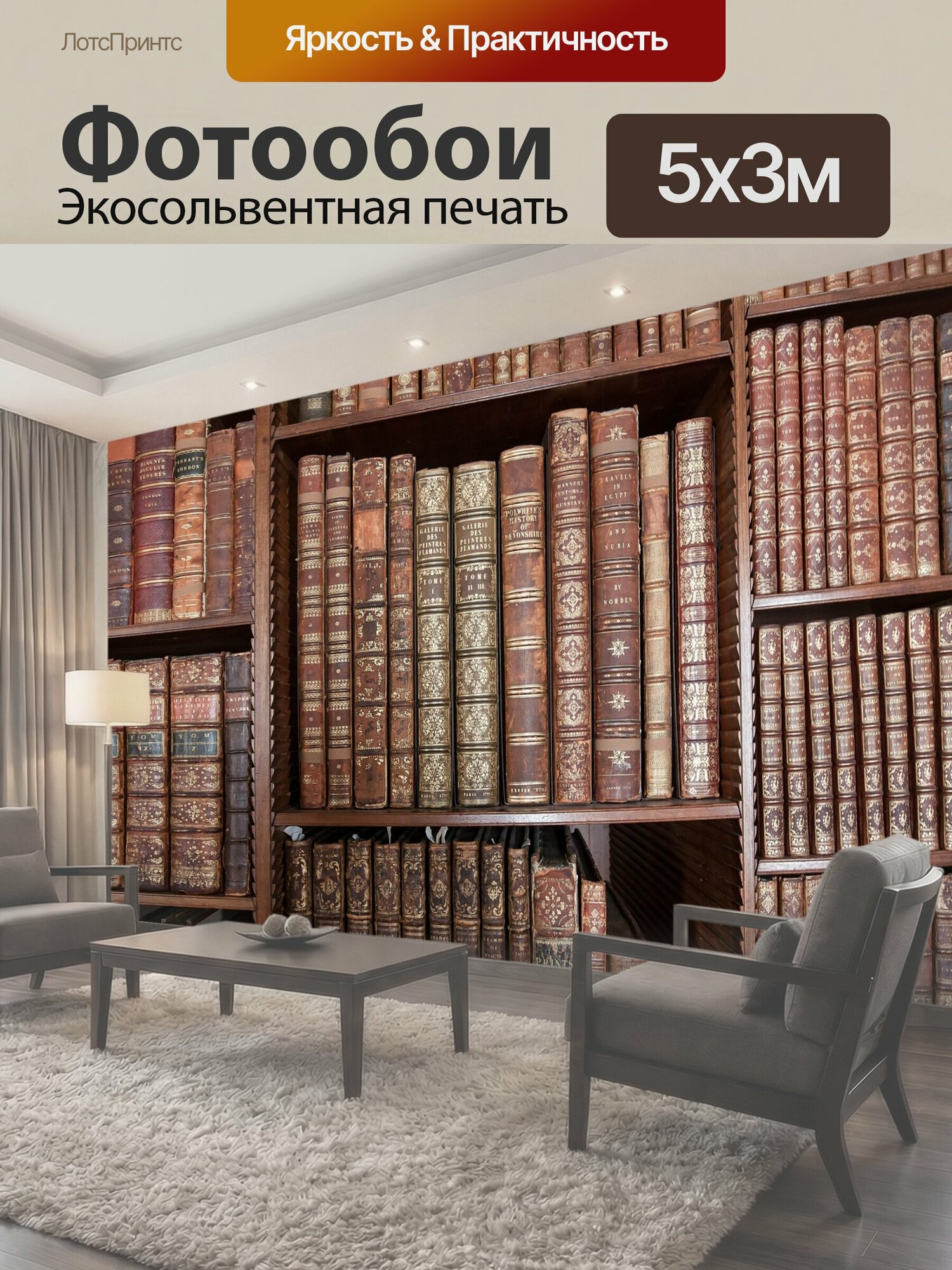 Фотообои "Библиотека, книги, знать" 500x300 см. экосольвентная печать