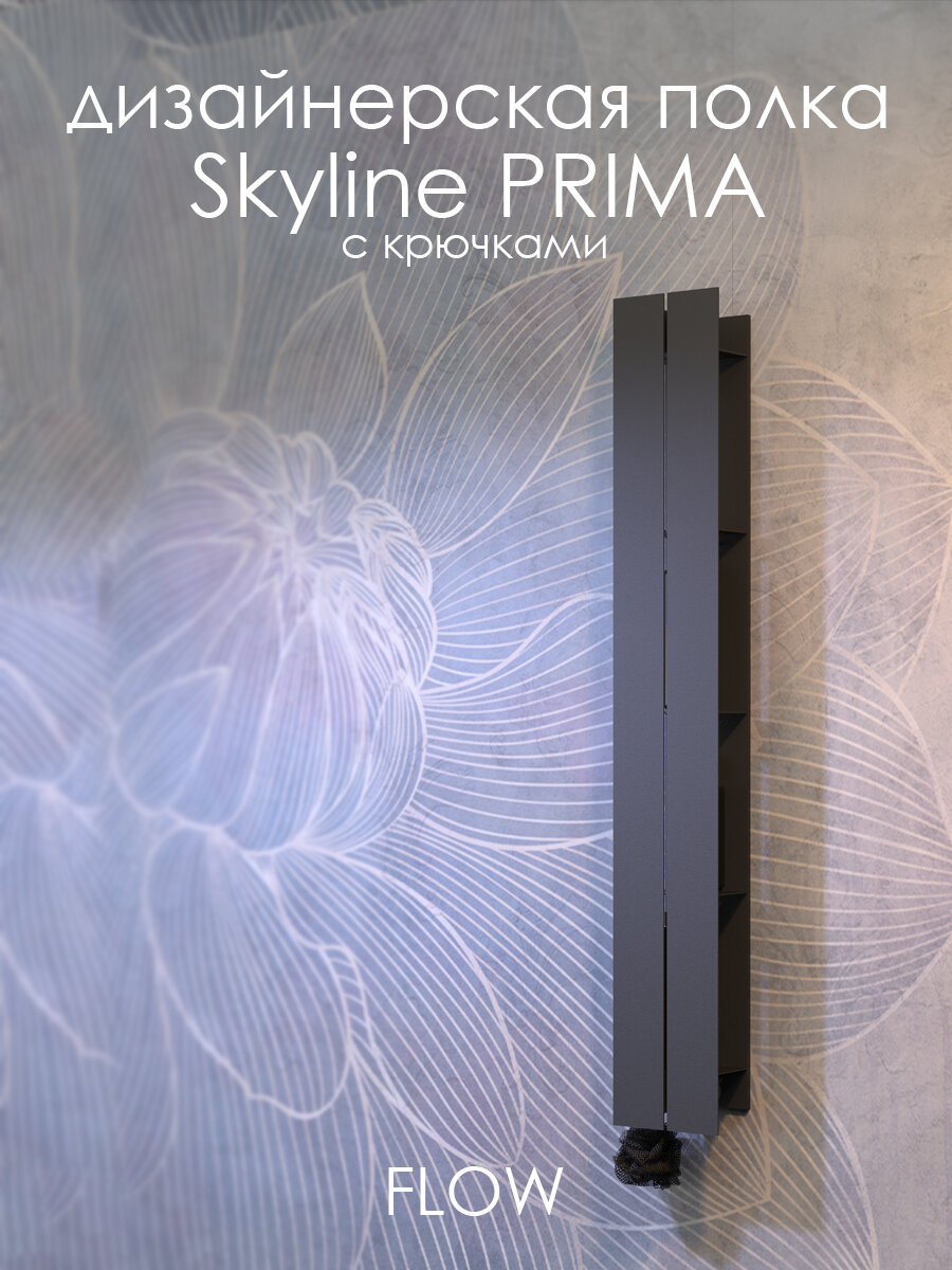 Полка настенная для ванной комнаты Skyline Prima 15х9,6х100 см с крючками черная / FLOW