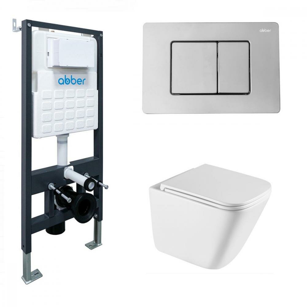 Инсталляция с унитазом комплект Abber Rechteck AC1219TC-AC0105-AC0120 белый, с сиденьем микролифт и кнопкой смыва хром