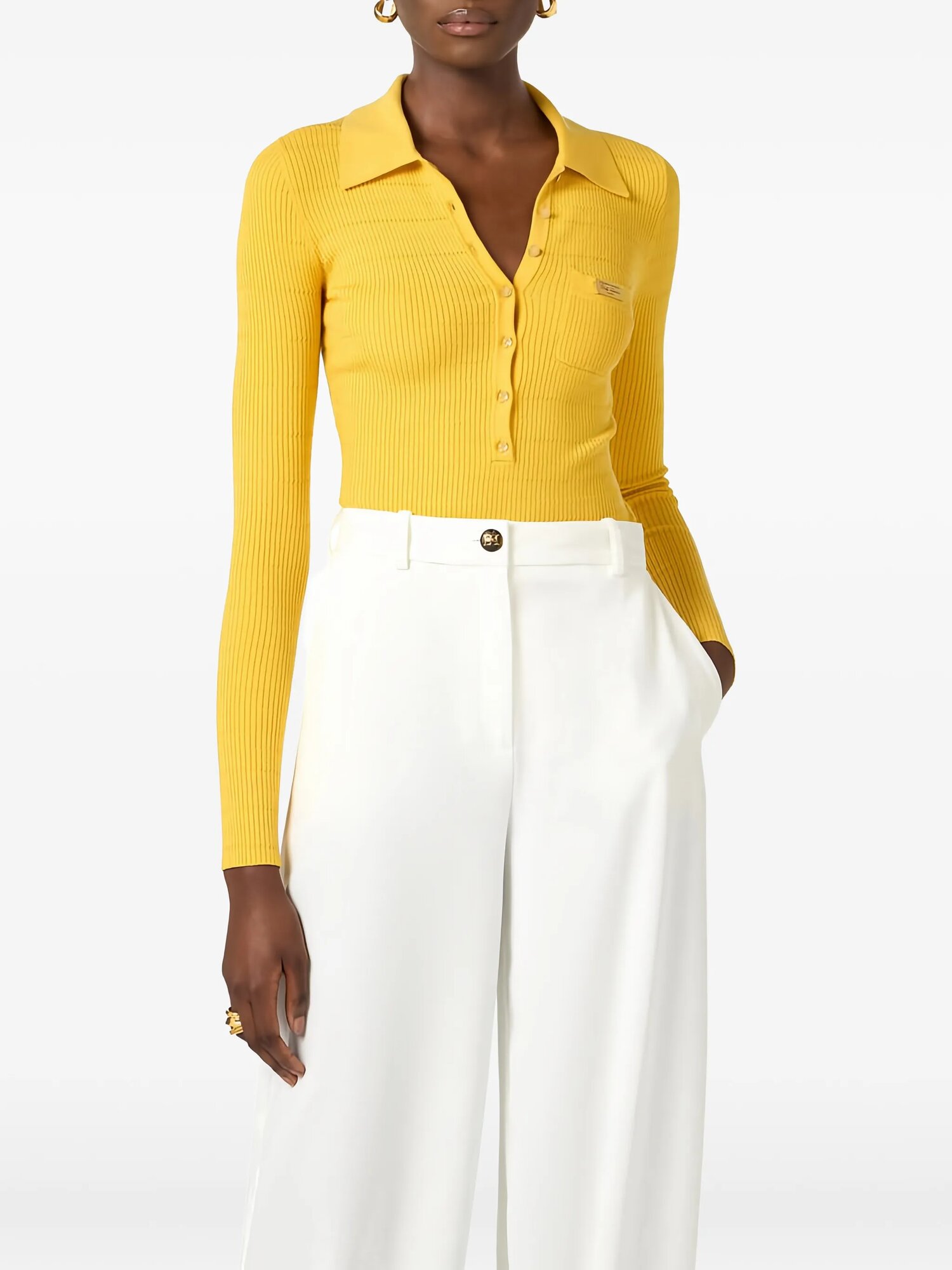 Боди бельевое Elisabetta Franchi Micro-braided knit bodysuit, размер 38, yellow — фото 1