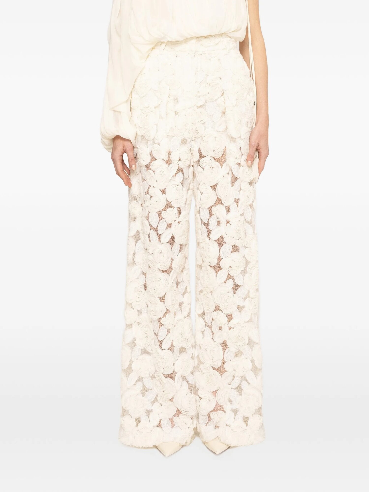 Брюки Floral-embroidery wide-leg trousers
