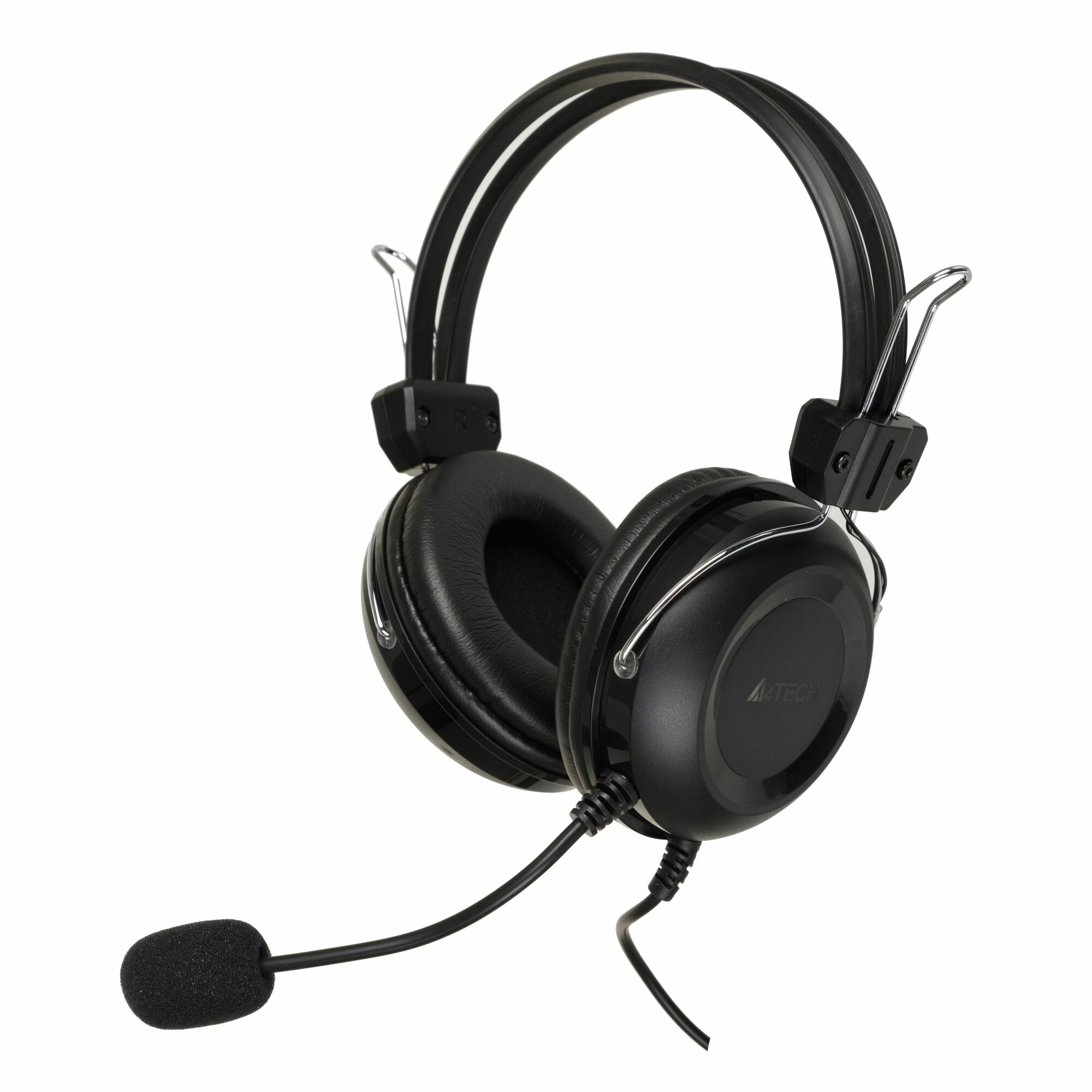 Наушники с микрофоном A4Tech HU-35 черный, стерео, накладные, крепление оголовье, проводные USB, кабель 2м, одностороннее подключение кабеля