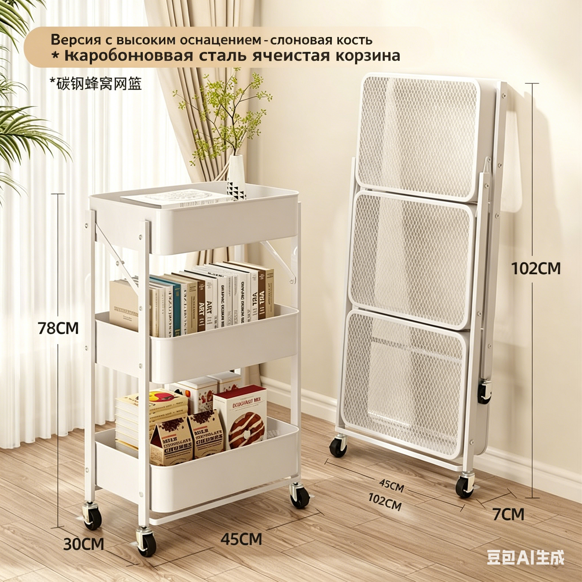 Этажерка, 3 секц, Металл, 46х24х77 см