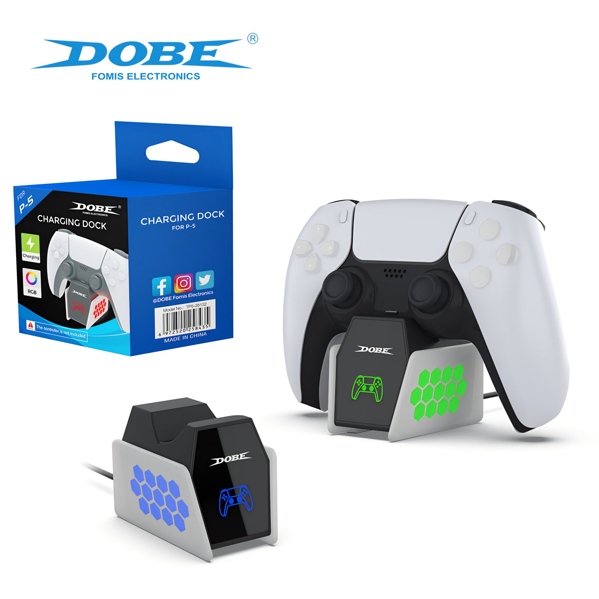 Зарядная док-станция DOBE с индикацией для 1-го Dualsense PS5 с RGB подсветкой (TP5-35132)