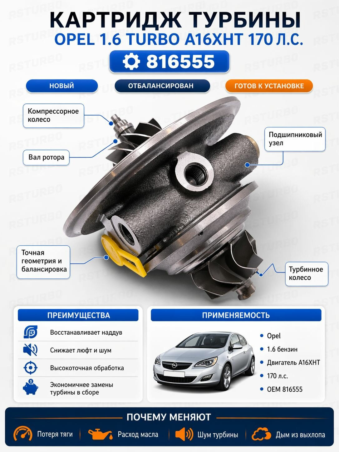 Картридж турбины Opel 1.6 Turbo A16XHT 170 лс 816555