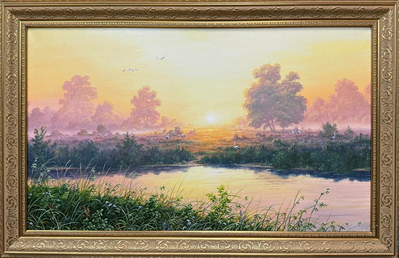 Картина маслом, летний пейзаж "На лугу". Холст/Масло, 2019. Размер 60х100. Автор Фролов
