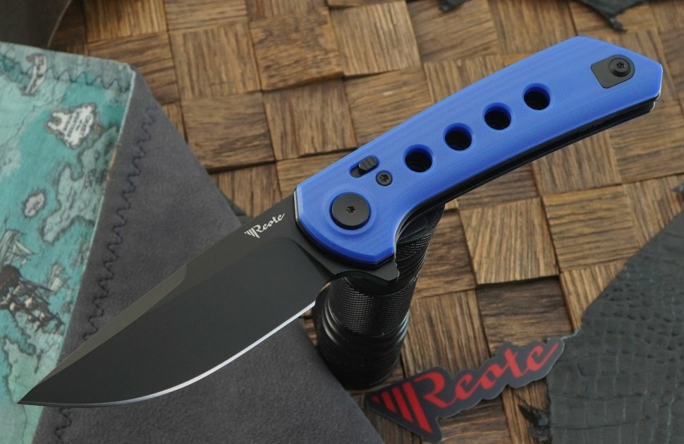 Складной нож Reate Knives PL-XF, сталь Nitro-V, Black PVD, рукоять синий G-10