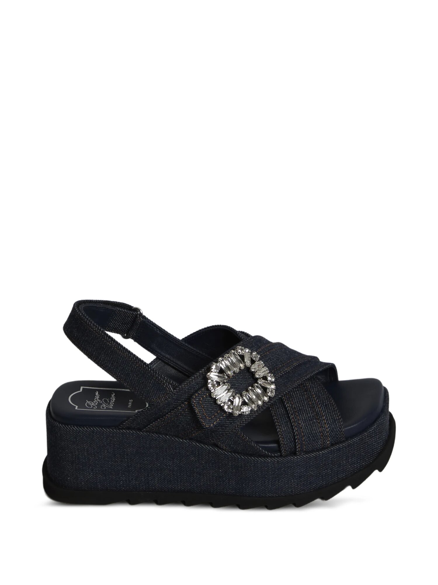 Босоножки Roger Vivier Crystal-embellished denim sandals