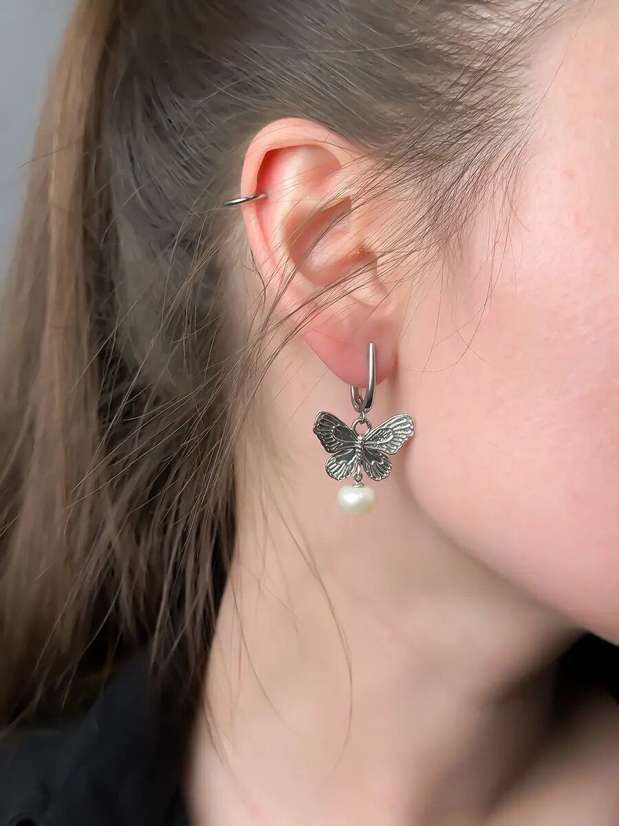 Серьги с подвесками, серебро, 925 проба, родирование, жемчуг