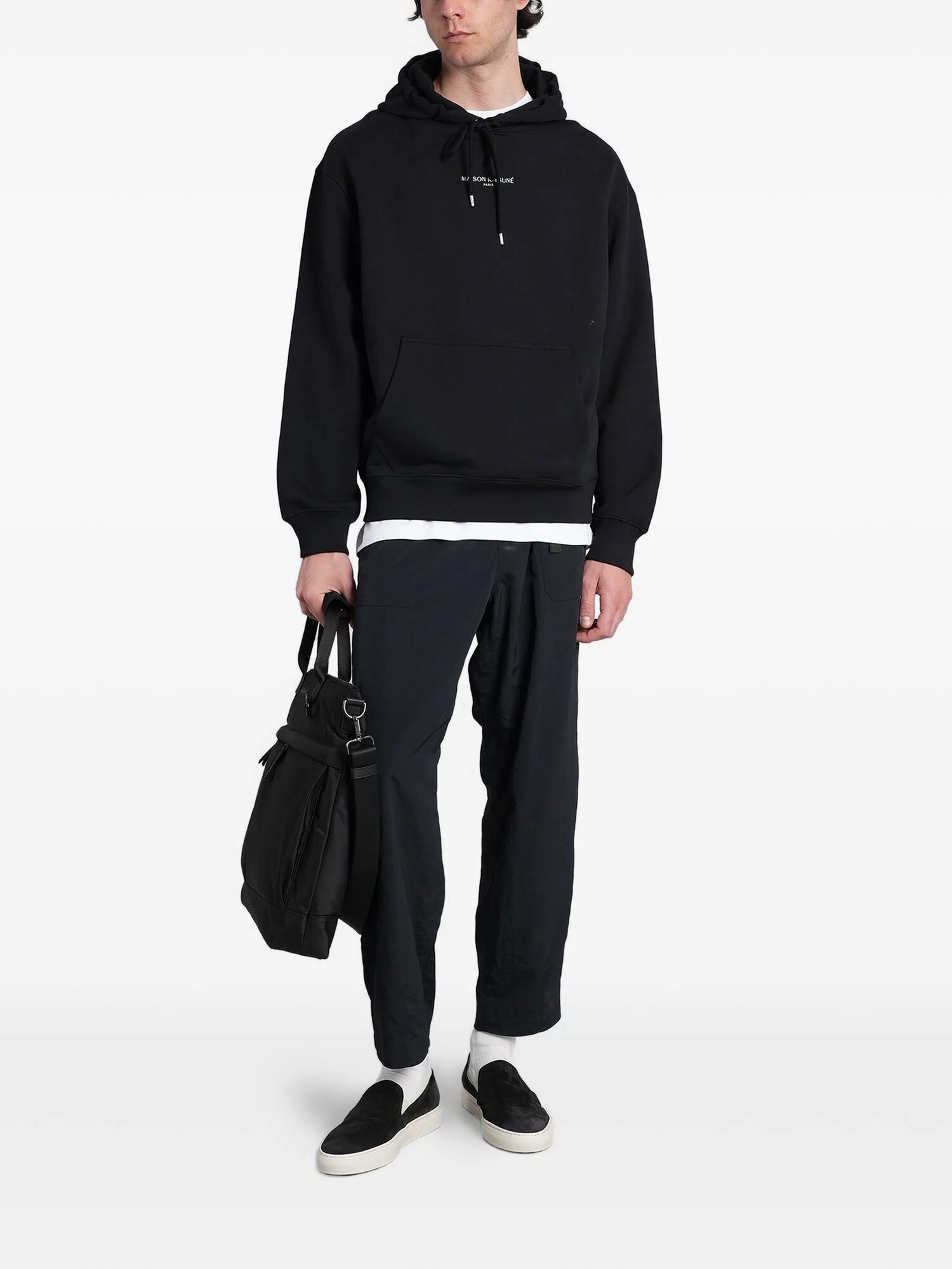 Брюки Maison Kitsune Belted logo-print technical trousers, размер M, black/black — фото 1