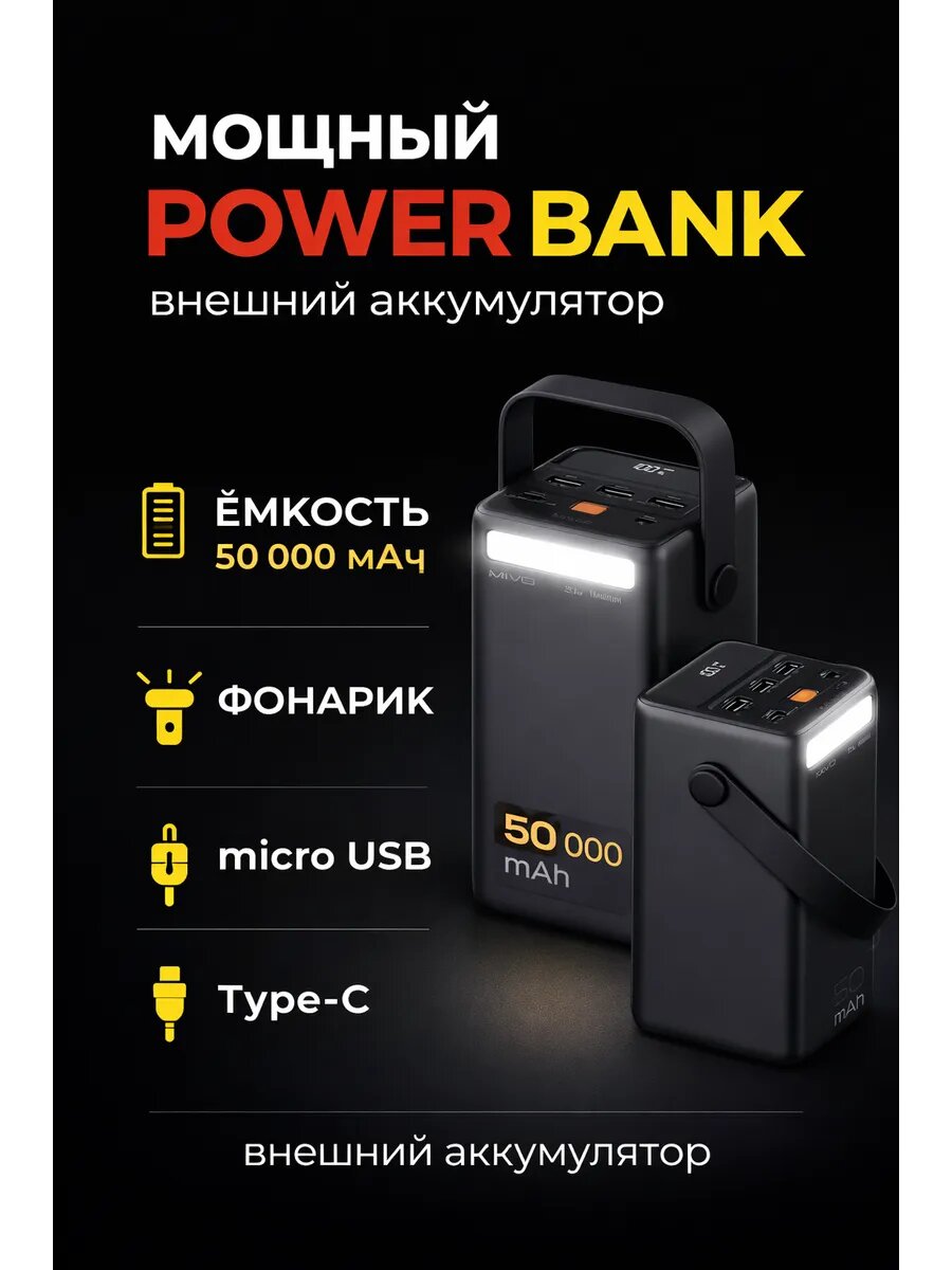 Внешний аккумулятор Powerbank MIVO 50000mAh