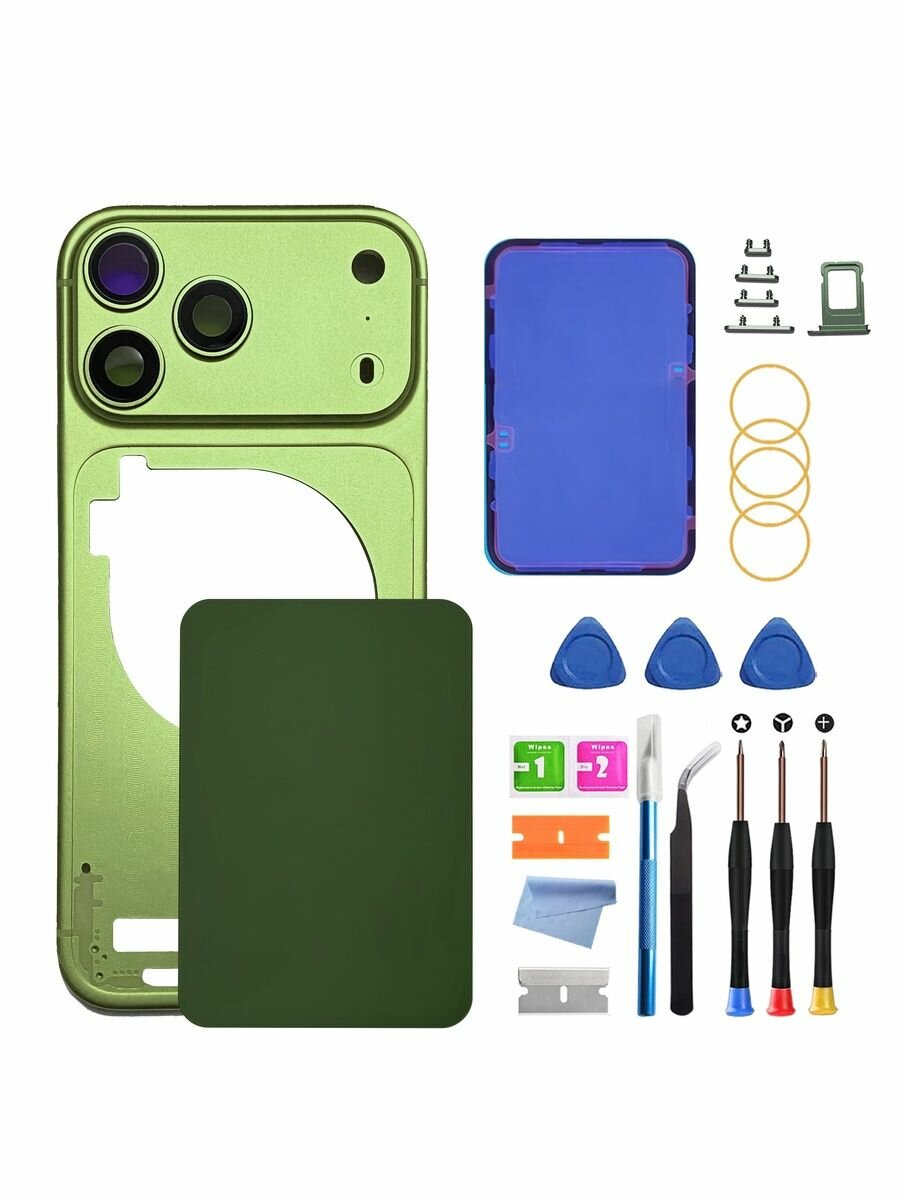 Набор для самостоятельного ремонта задней крышки корпуса для iPhone 17 Pro Max с инструментами-зеленый