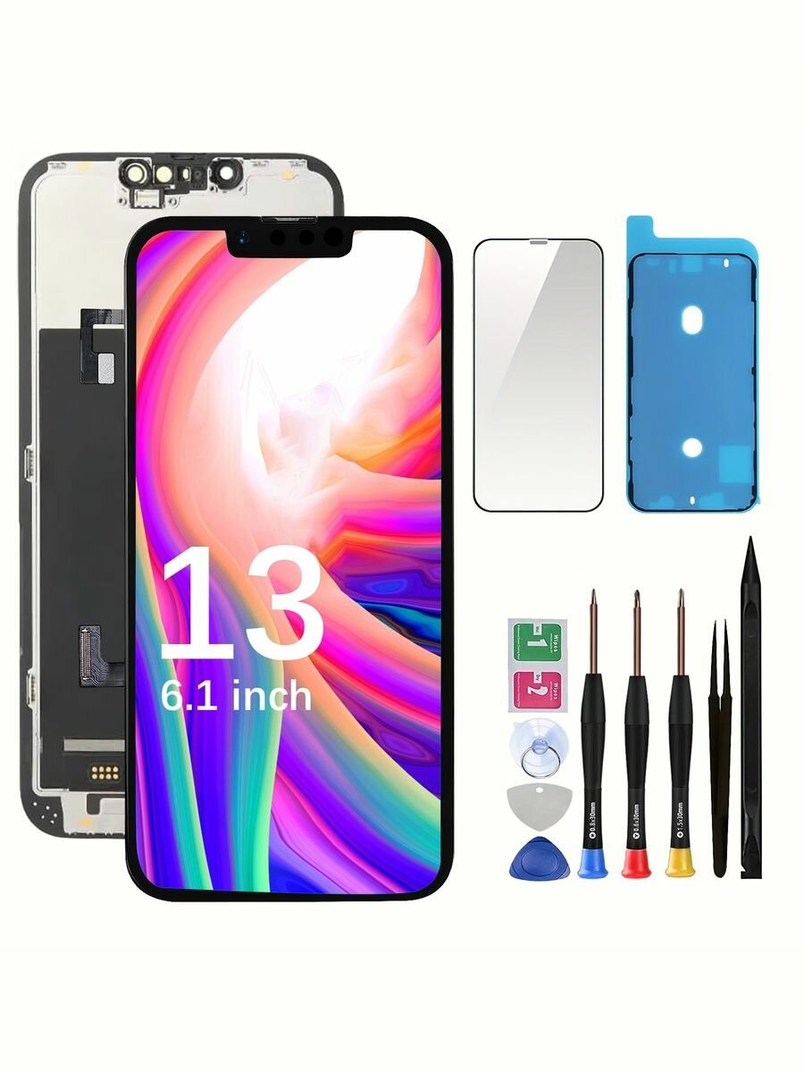 Экран для iPhone 13 LCD дисплей с сенсорным стеклом, модуль в сборе 6.1 (A2651 / A2893 / A2894 / A2895 / A2896) с инструментами для ремонта