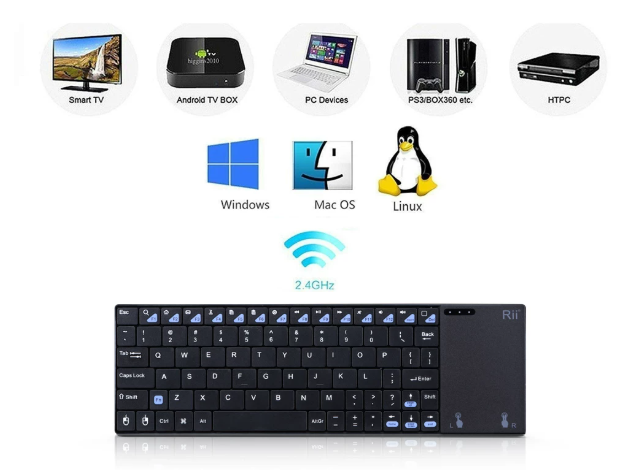 Беспроводная мини-клавиатура Rii K12+/i12+ с мышью черная English keyboard
