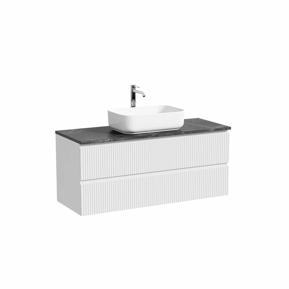 Тумба с раковиной Sancos Snob R 120 подвесная, 120 см, со столешницей, белая, матовая, с отверстием под смеситель, из МДФ, с ящиками, раковина для ванной, фарфоровая, прямоугольная