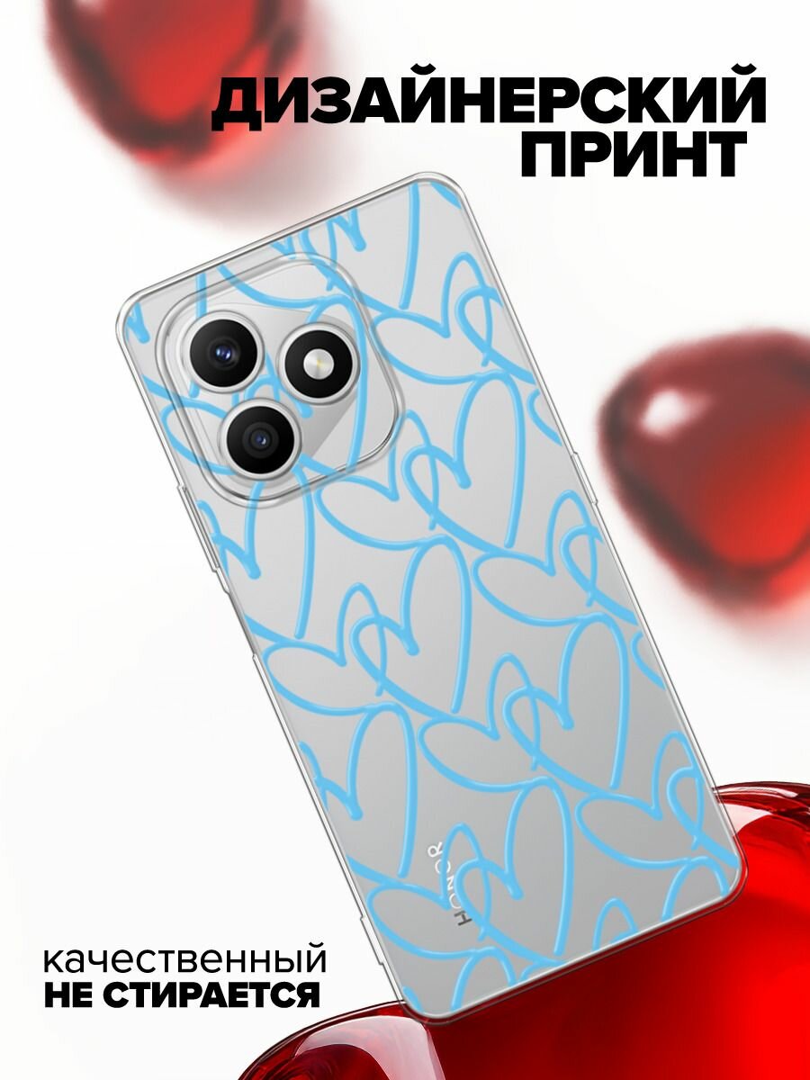 Силиконовый чехол на Honor X8d / Хонор X8d с принтом Голубые ажурные сердечки — фото 1