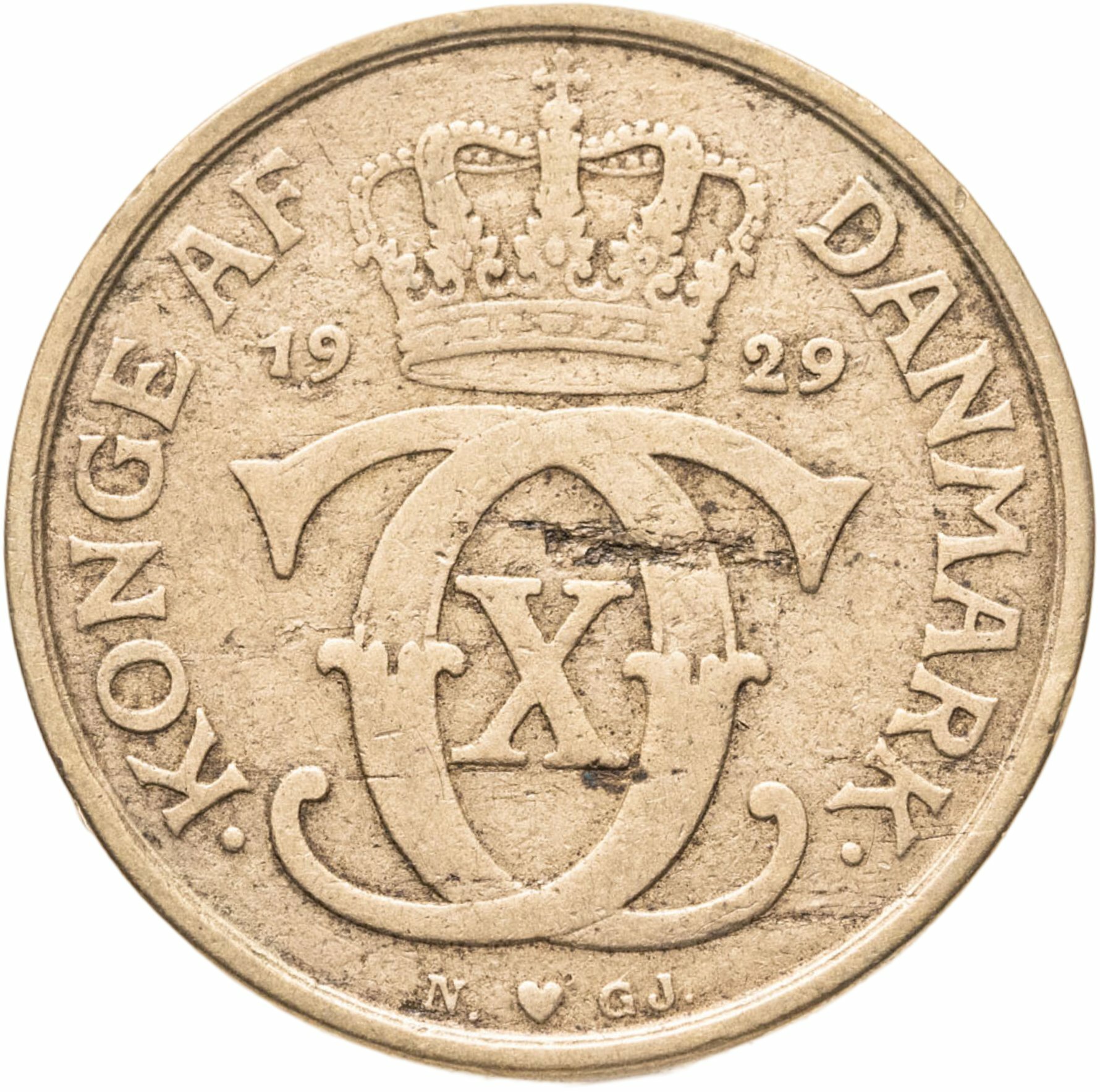 Дания 1 крона crown 1929, Бронза, в сохранности VF