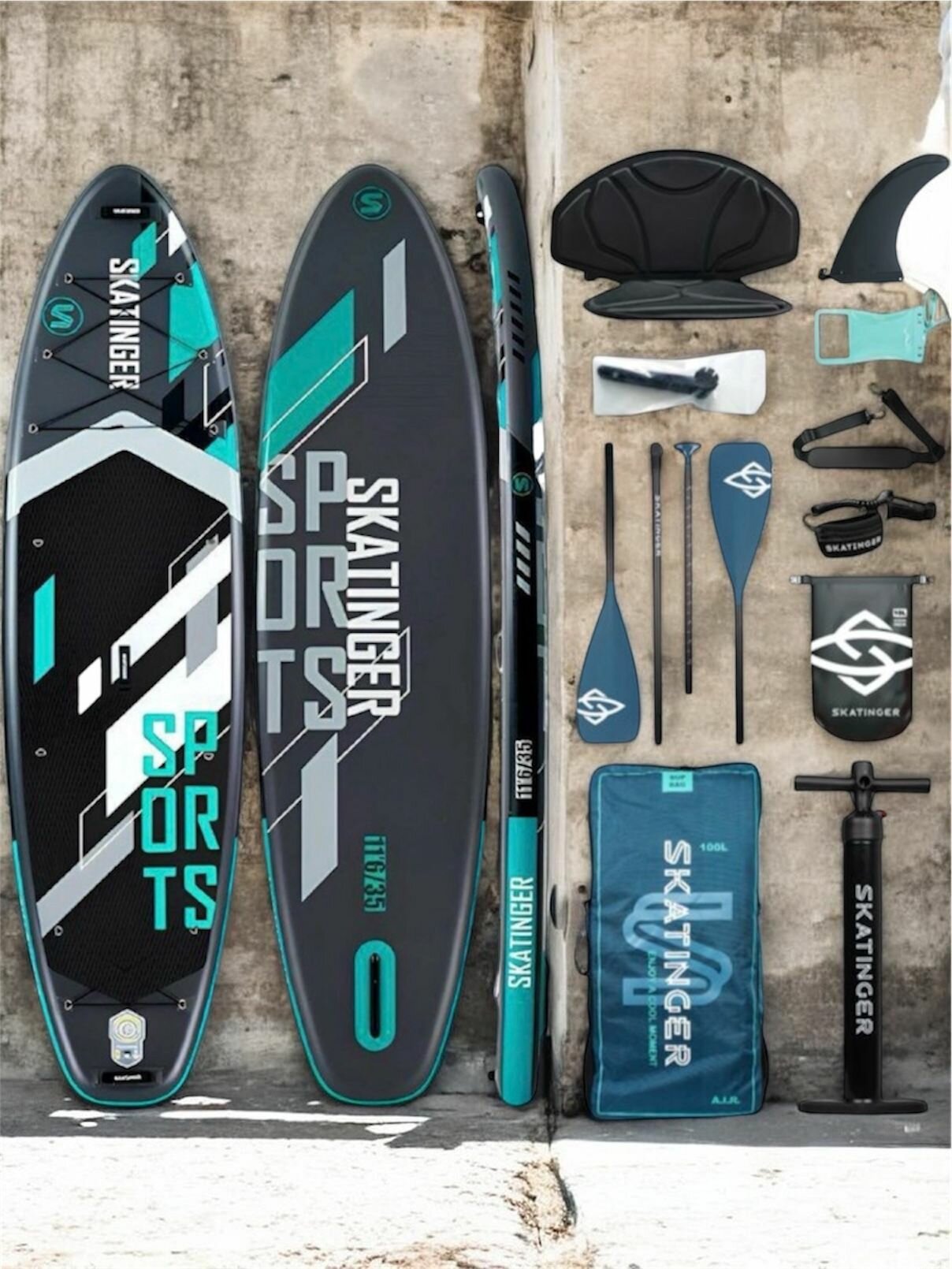 Надувная двухслойная SUP-доска SKATINGER 89 см х 350 см Grey sports весло 2 в 1 + сиденье