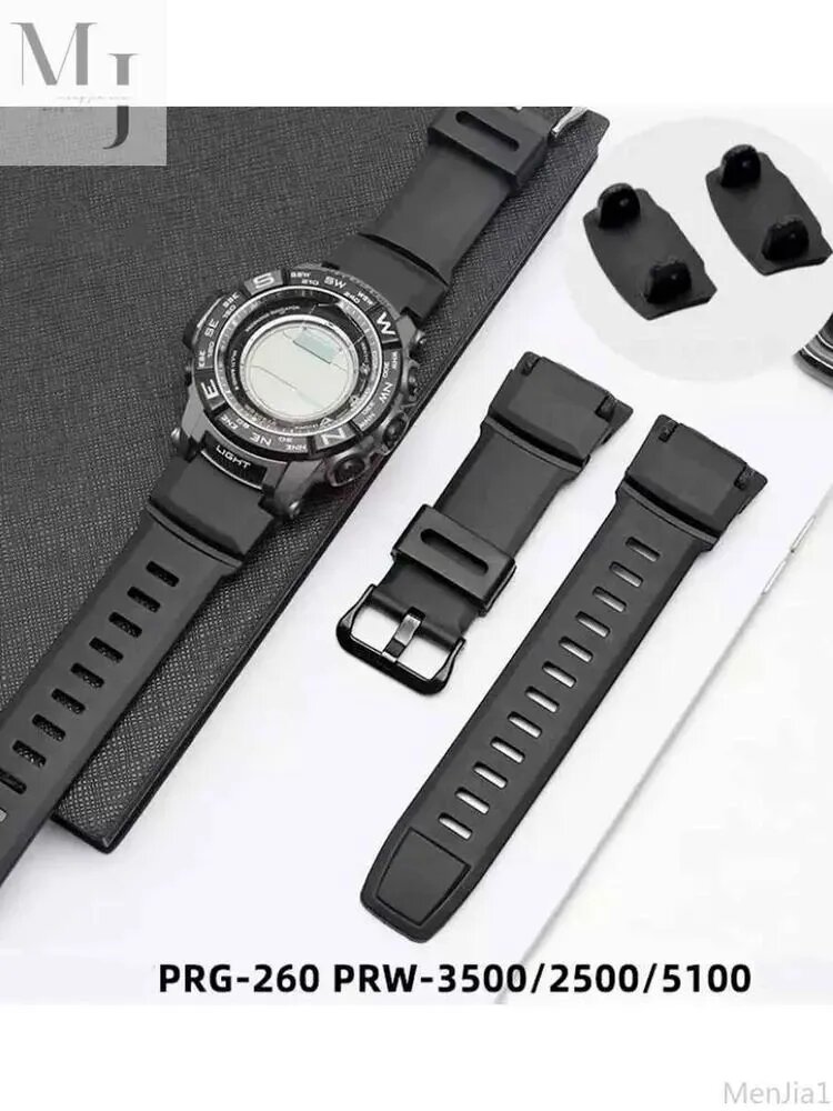 Ремешок для часов Casio PRG-270/250/500 PRW-2500/3500/5100, черный каучук, надежная замена — фото 1