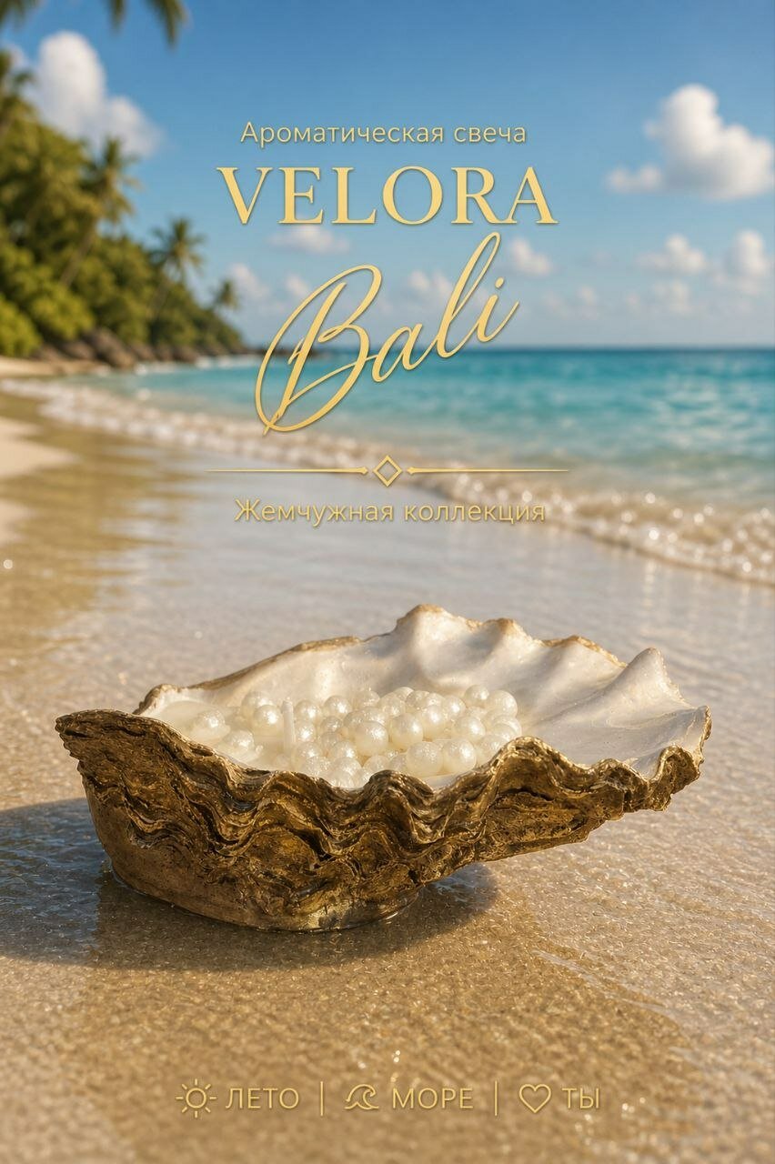 Ароматическая свеча "Velora Bali". Жемчужная коллекция - настроение моря, которое всегда рядом