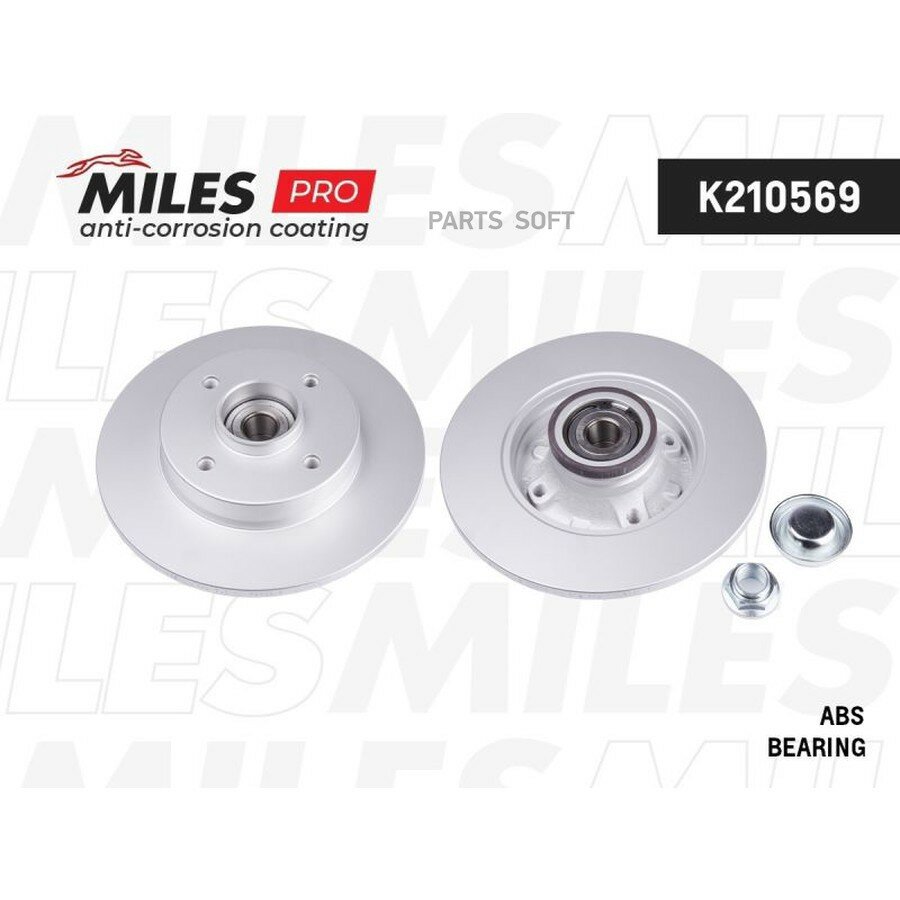 MILES K210569 Диск тормозной CITROEN C4 1.4-2.0 04-/PEUGEOT 307 1.4-2.0 00- задний с подш. ()