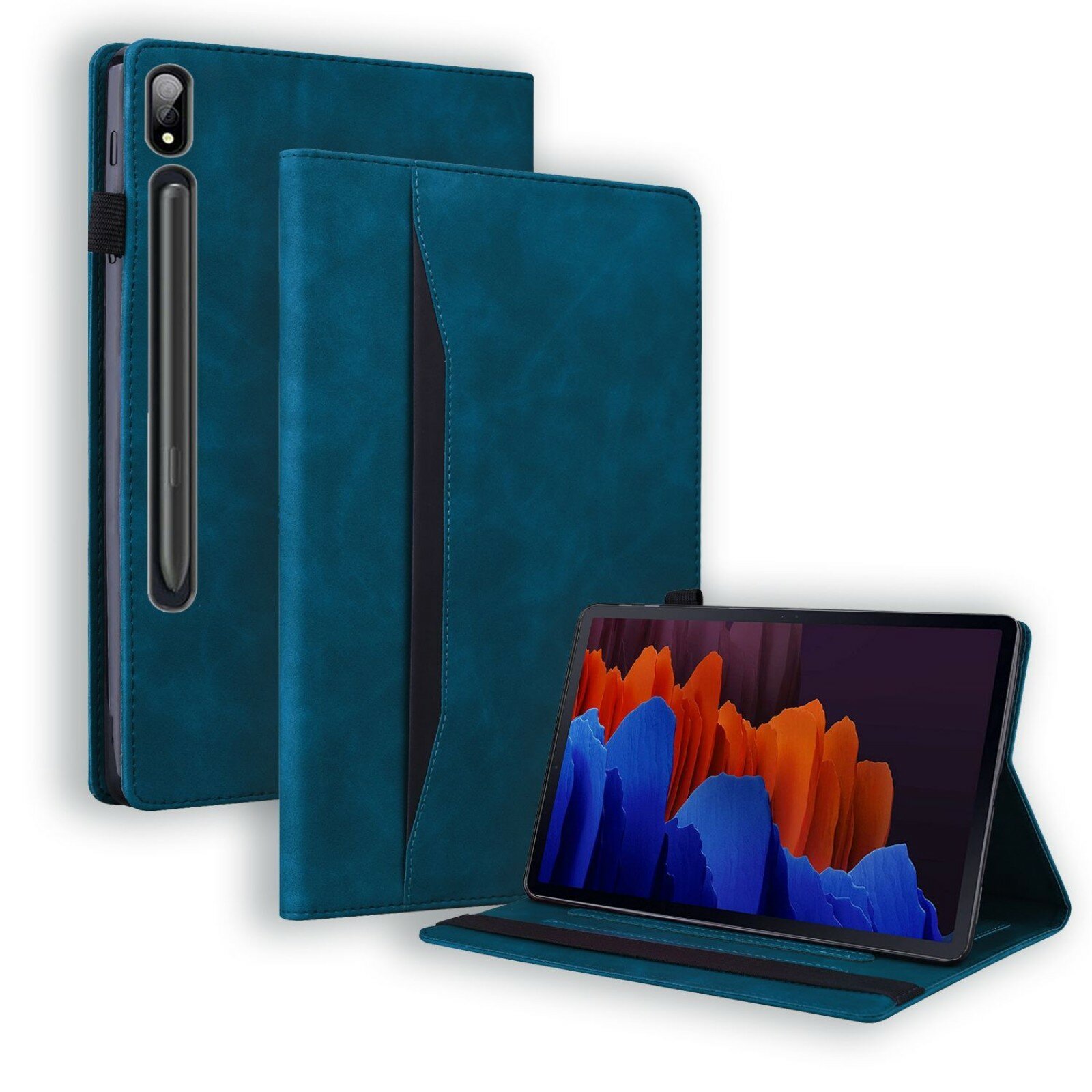 Чехол MyPads для Samsung Galaxy Tab S7 FE, Tab S7 Plus, Tab S8 Plus 12.4' с креплением для стилуса и подставкой, синий