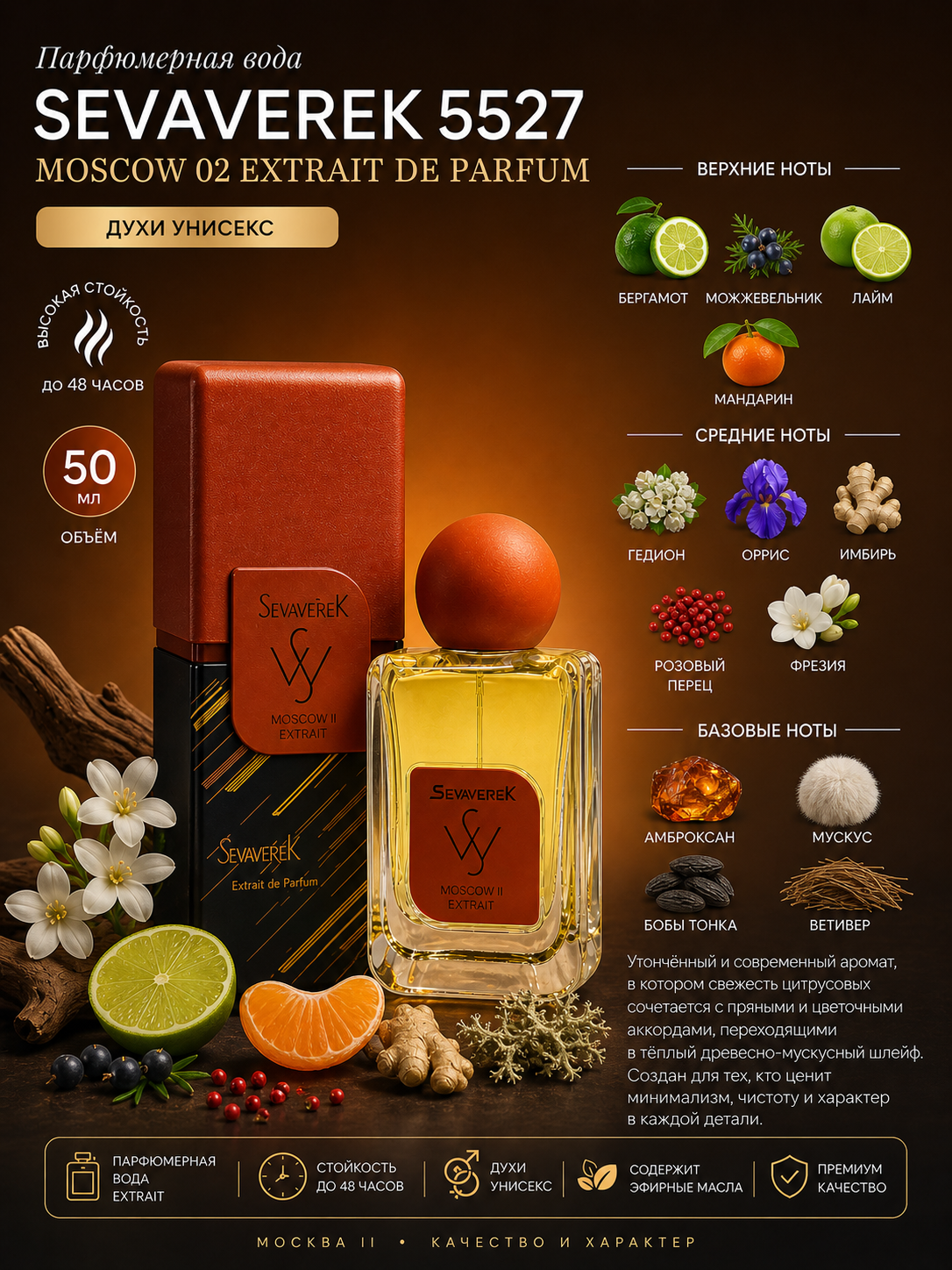 Парфюм Sevaverek №5527 Moscow ll Extrait de Parfum , восточно-цветочный аромат, Унисекс, 50мл