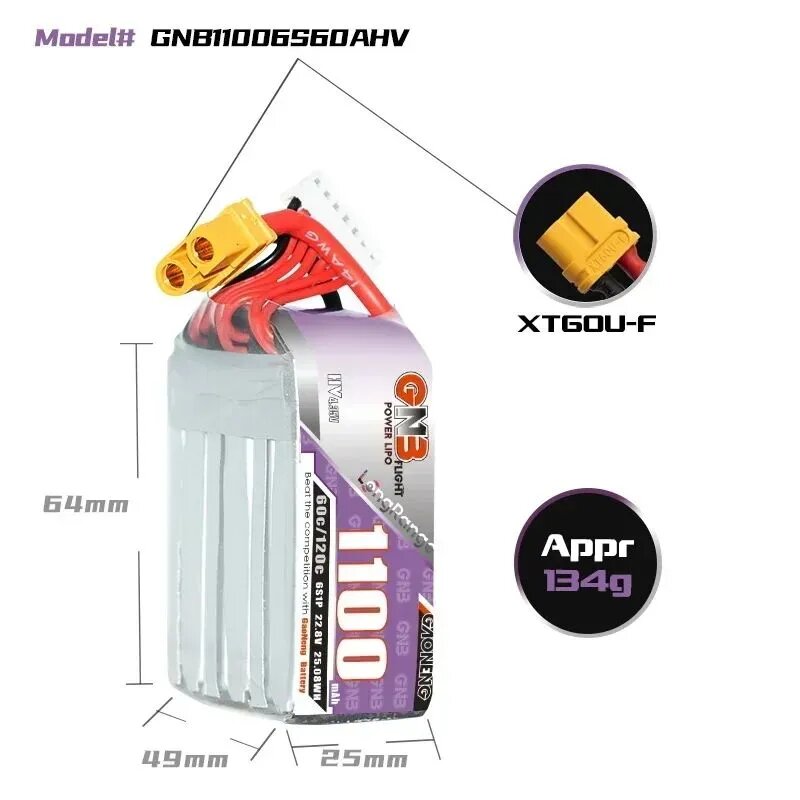 GNB 1100mAh 2S 3S 4S 5S 6S 60C With XT30/XT60 Plug Аксессуары для игрушечных машин