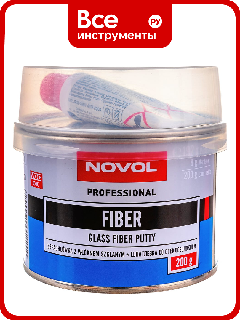 Шпатлевка Novol FIBER со стекловолокном, полиэфирная основа, оливковый цвет, предназначена для металла