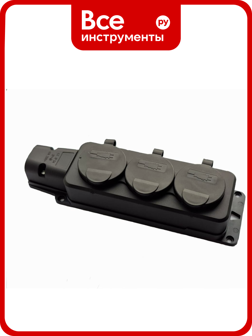 Колодка Monolit каучуковая с заземлением 3 розетки 16А IP54, Черный 0116, каучука с тремя