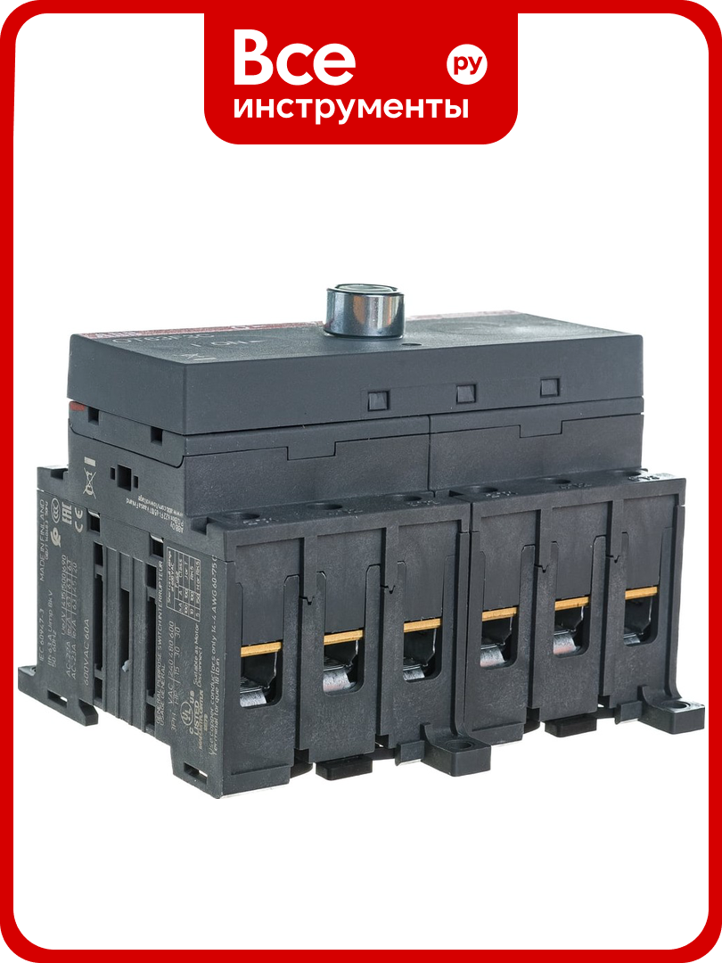 Рубильник ABB OT63F3C, реверсивный, без рукоятки, трехполюсный силовой, серый корпус, защита IP20, применение