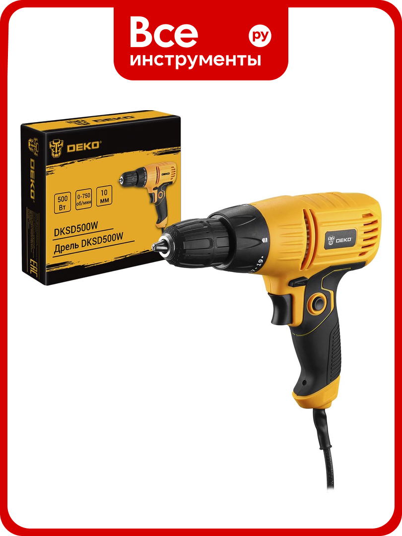 Дрель DEKO DKSD500W 063-4053, металл, без нагрузки: 0-750 об/мин Размер