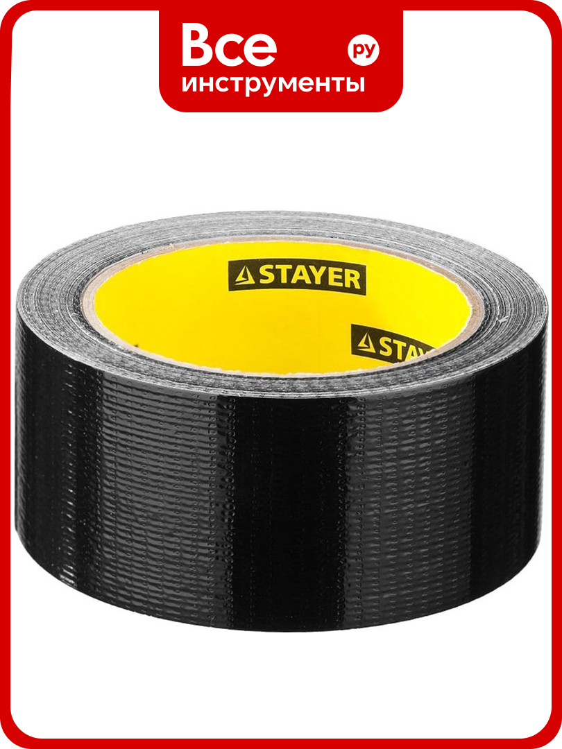 Армированная лента STAYER Professional, черная, водостойкая ПВХ‑лента с продольно‑поперечным армированием