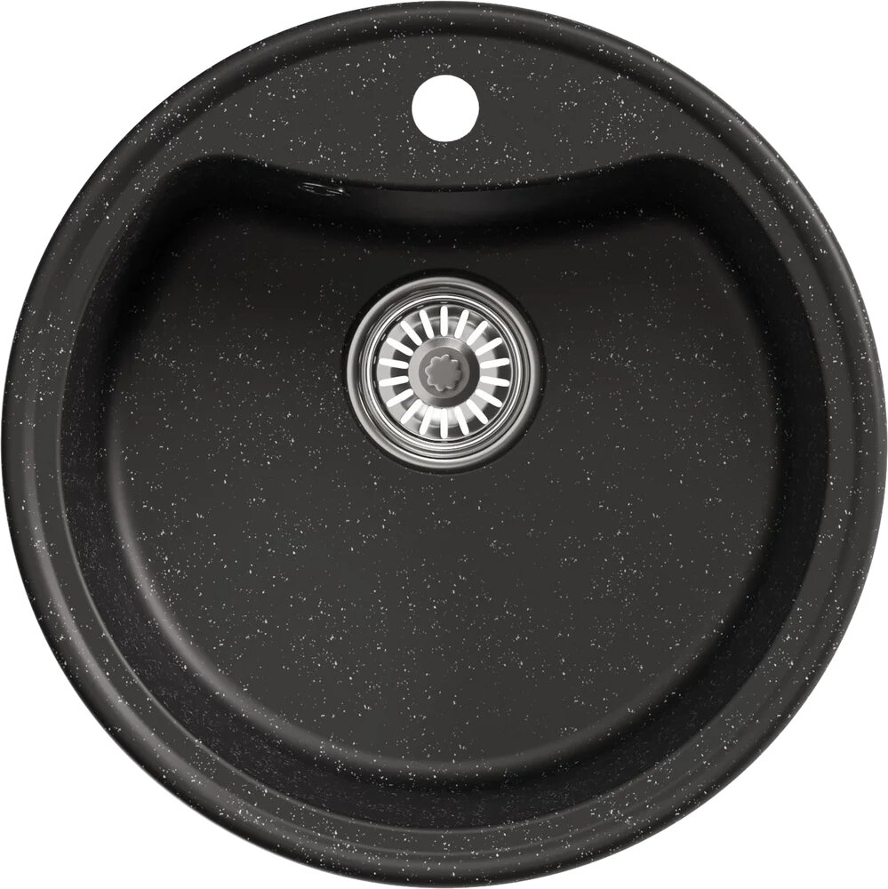 Мойка кухонная Mixline ML-GM09 мраморная, 51x51, круглая, мойка для кухни, черная, матовая
