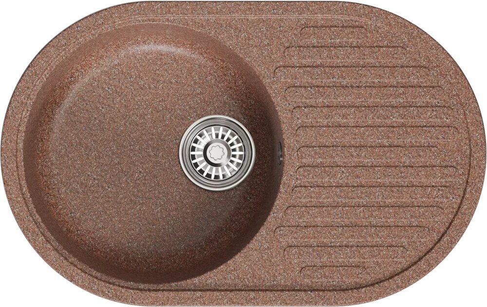 Мойка кухонная Mixline ML-GM16 мраморная, 73x46, мойка для кухни, с крылом, овальная, коричневая, матовая
