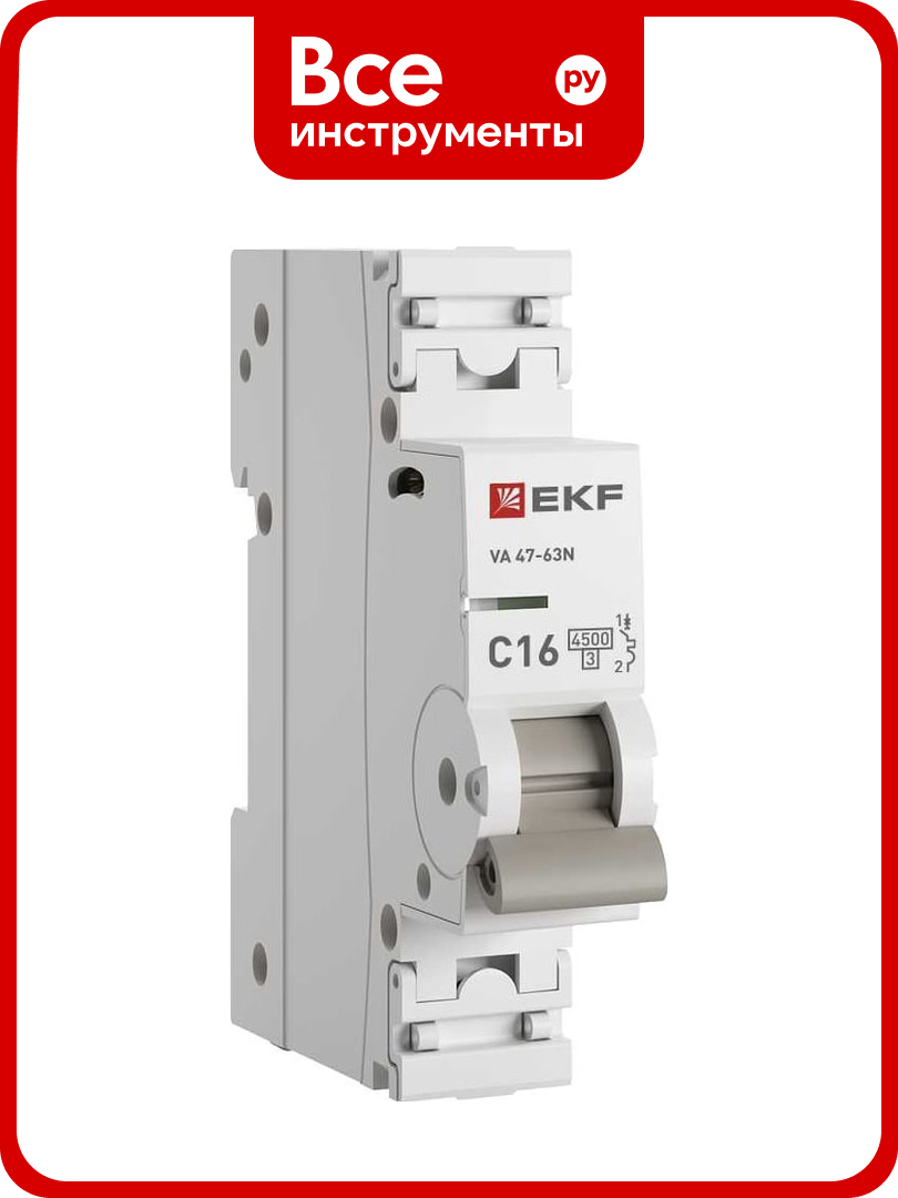 Автоматический выключатель EKF ВА 47-63N 1P 16А (C) 4,5 кА PROXIMA M634116C
