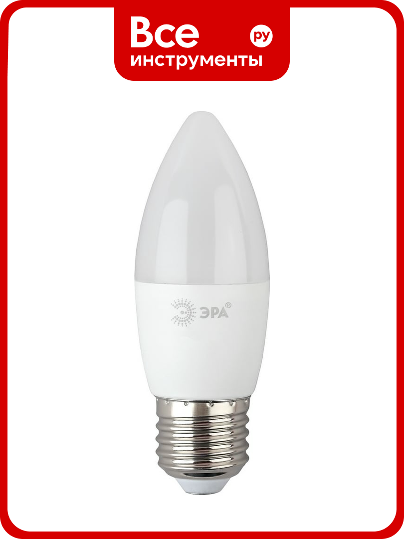 Светодиодная лампа ЭРА LED B35 6W 865 E27 R диод, свеча, 6Вт, холодный, E27 Б0045340, 6 Вт, белый
