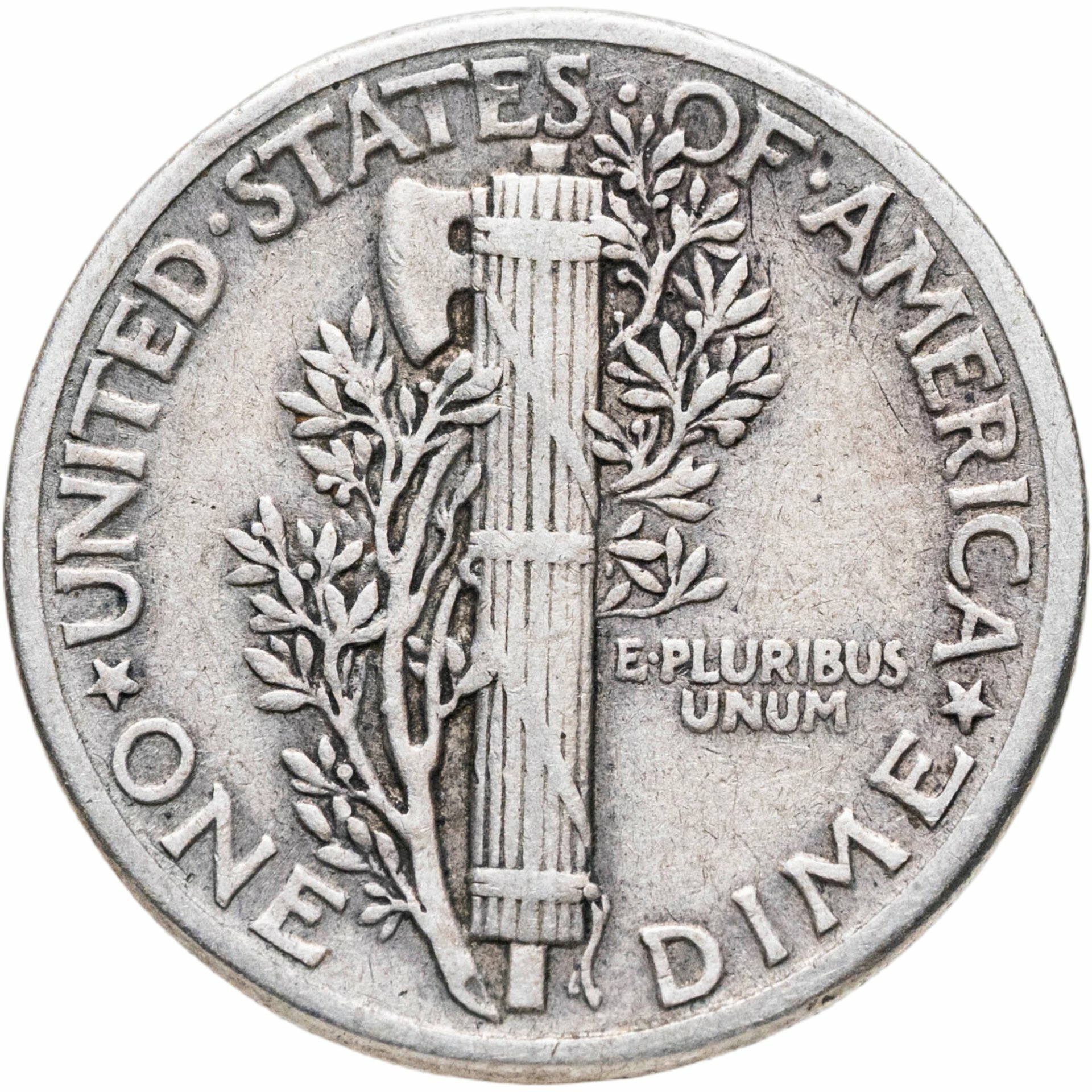 США 10 центов дайм, one dime 1943 Mercury Dime дайм "Меркурий", без обозначения монетного двора, Серебро 900, в сохранности VF-XF