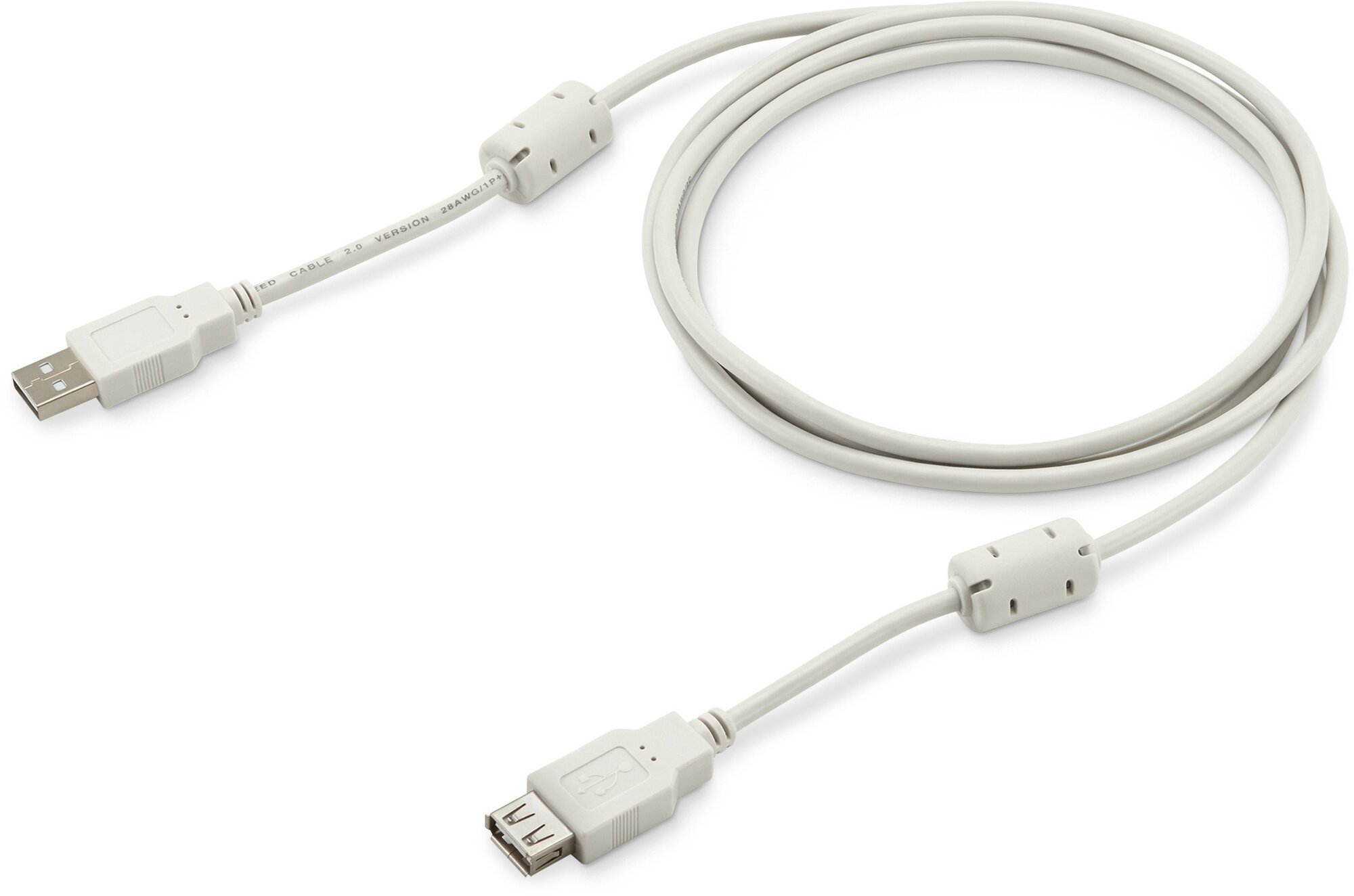 Кабель Buro USB2.0-AM-AF-1.8M-MG, 1.8 м, ферритовые кольца, серый