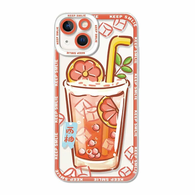Чехол для iPhone 16 Plus с рисунком «Ангел-Глаз» и стаканом с грейпфрутом, прозрачный