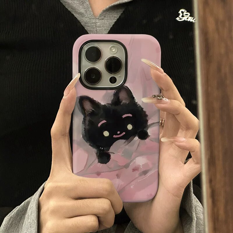Чехол для iPhone 17 с матовой поверхностью и рисунком кота в одеяле - премиальная защита, милый рисунок для iPhone 17