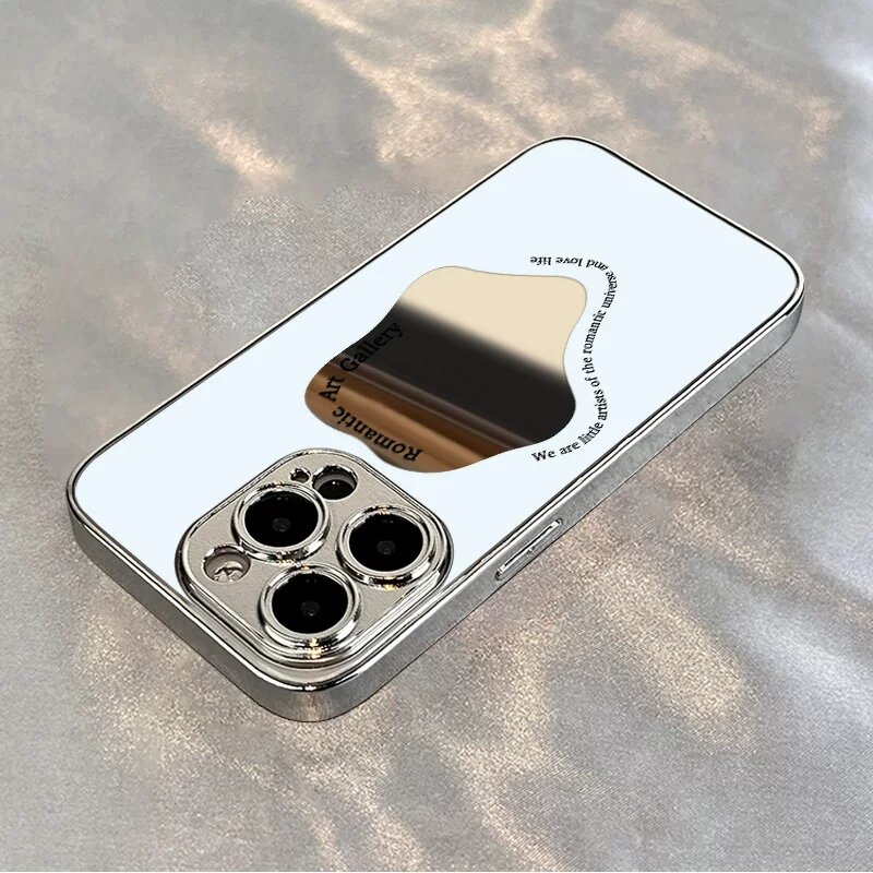 Чехол для iPhone 16 Plus с зеркальным кольцом и английскими словами, серебристый оттенок, защитный прозрачный чехол для