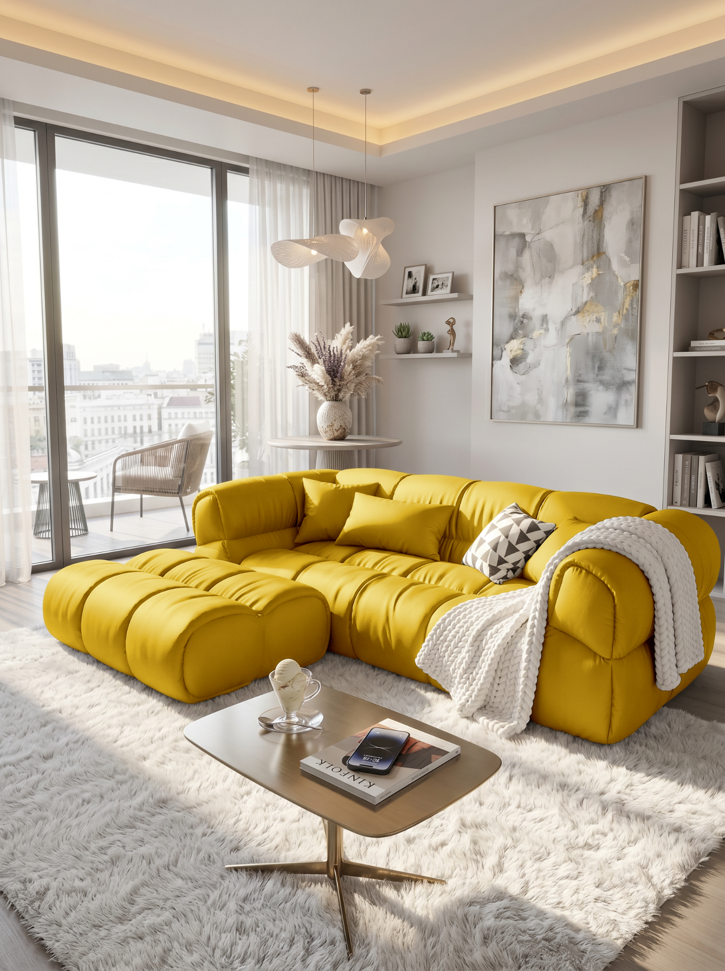 Угловой диван Шелби Galaxy Yellow NOW 239x174x72 см, желтый Экокожа, нераскладной Дом мебели для вас