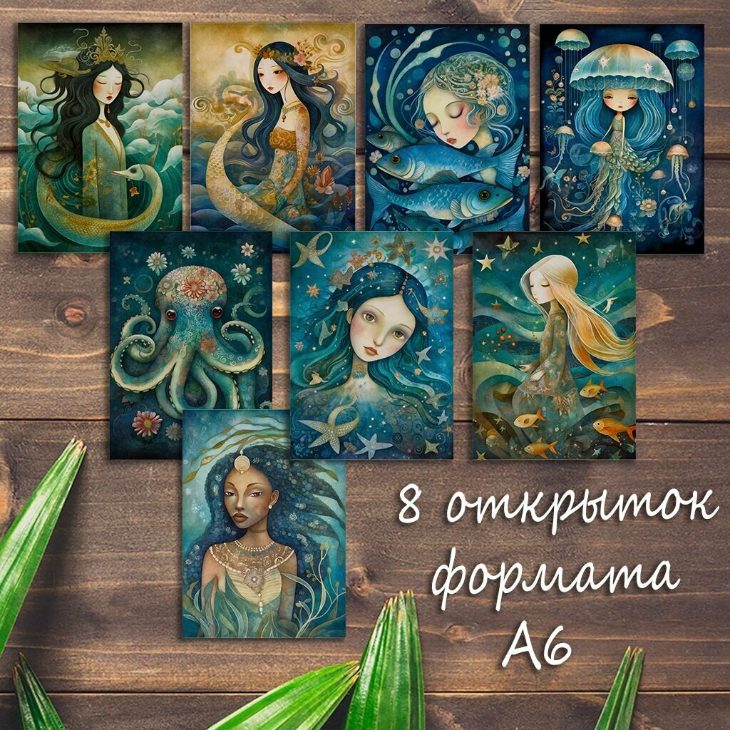 Большой набор открыток Подводный мир, 8 штук
