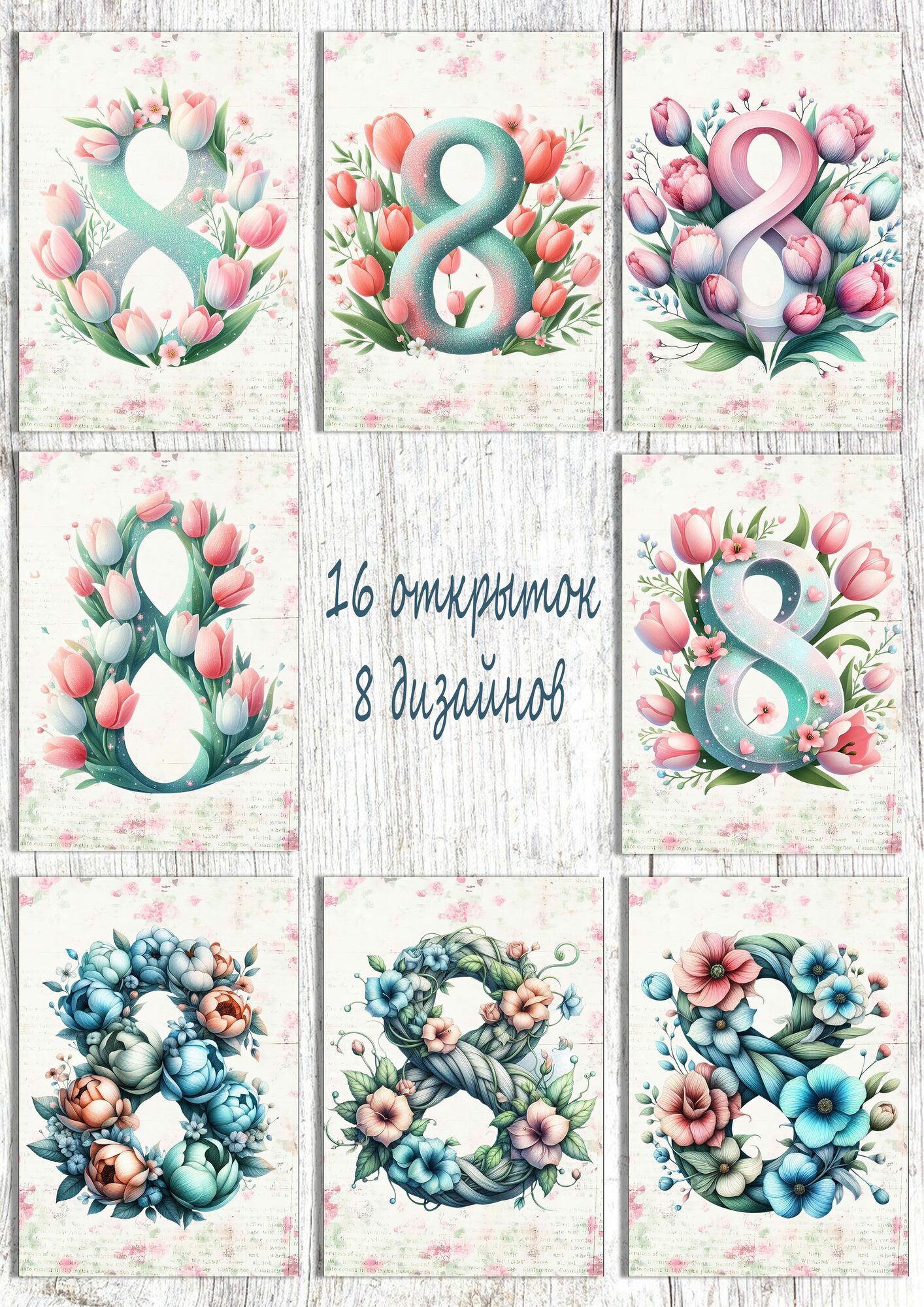Открытки 8 марта, 16 штук