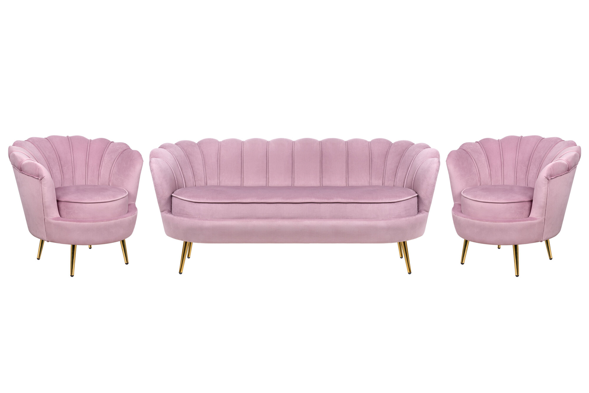 Комплект кресел с трехместным диваном Mak-interior "Ракушка Pearl Triple Pink", розовый велюр