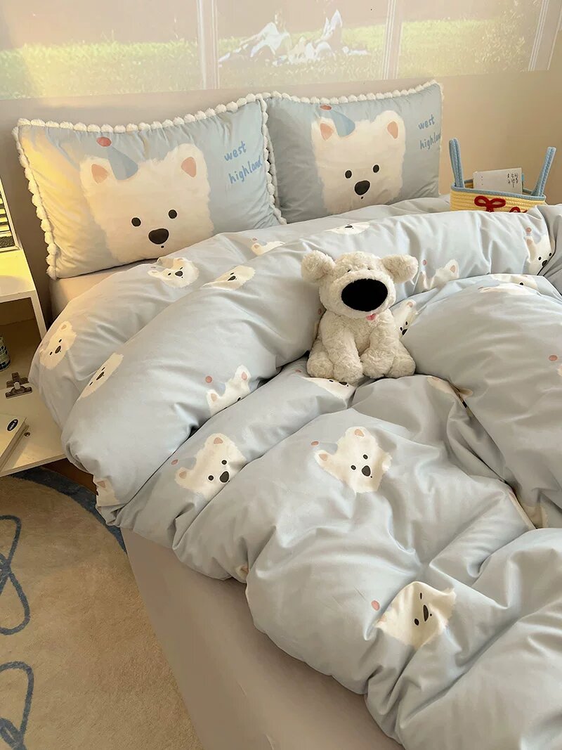 Пододеяльник Moonlight Bus Corgi Puppy из чистого хлопка 1,8, комплект из четырех предметов из чистого хлопка 1.8m