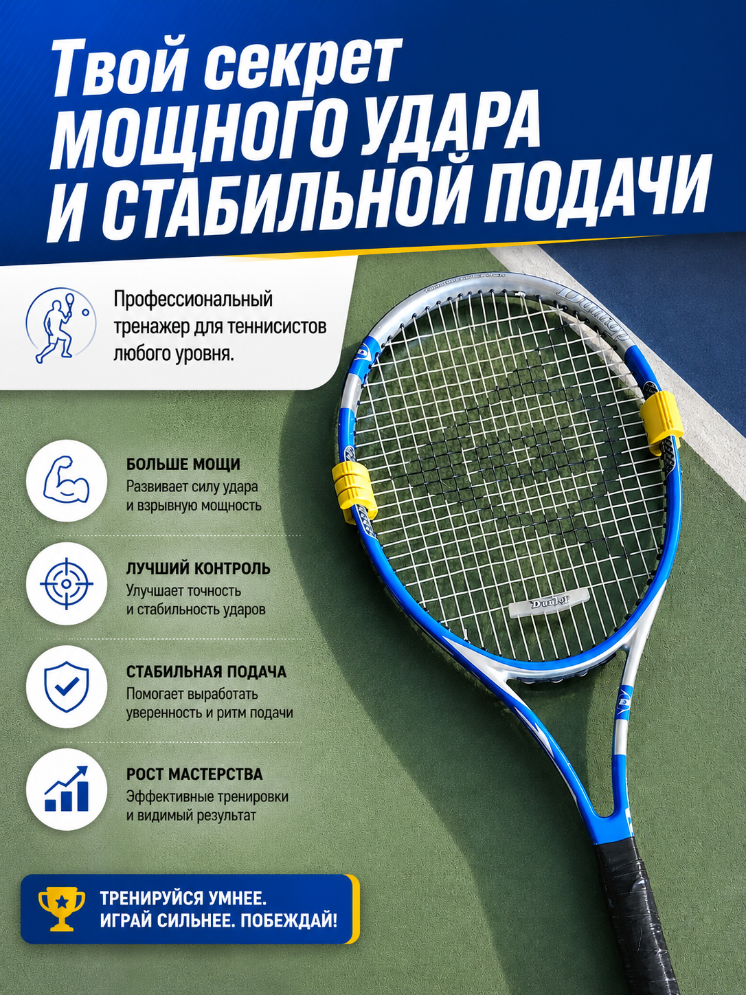 Тренировочные утяжелители для теннисной ракетки - тренажёр для большого тенниса. Желтые 2 шт.