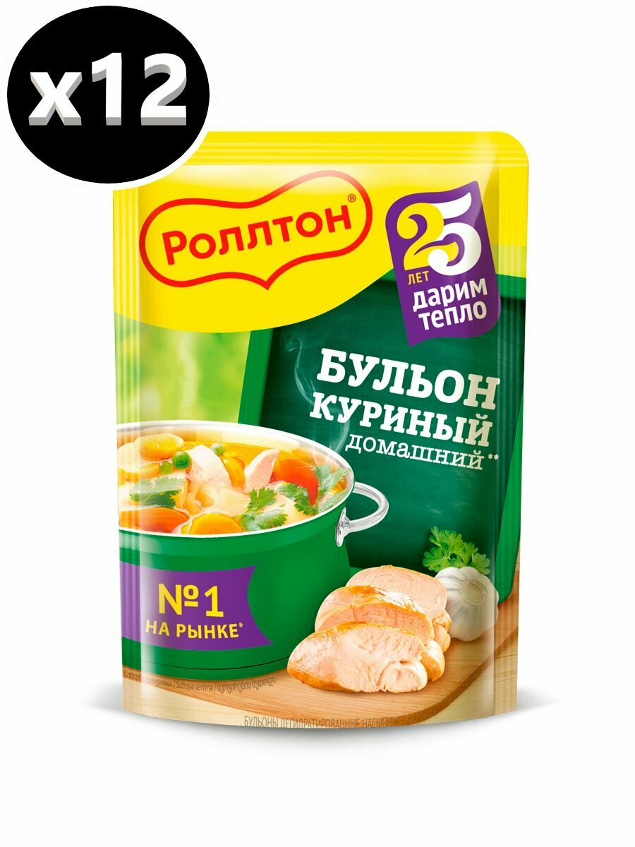 Роллтон Бульон Куриный домашний, 90 г х 12 шт